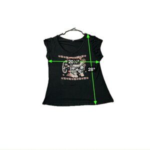 Tops | Womens Black Elephant Graphic Rhinestone Accents Vneck Tshirt ...